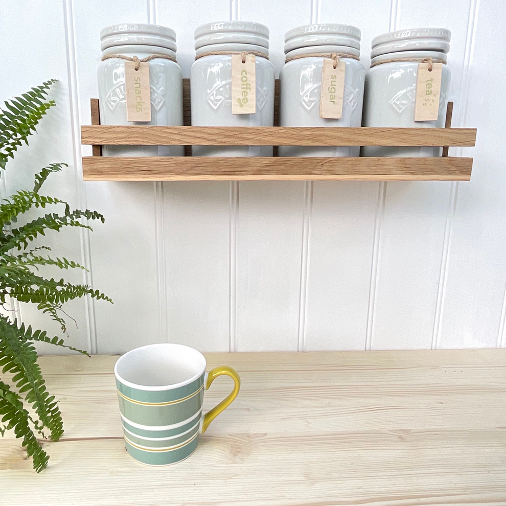 Oak Tea, Coffee and Sugar Canister Shelf. Free Standing or Wall Mounta ...
